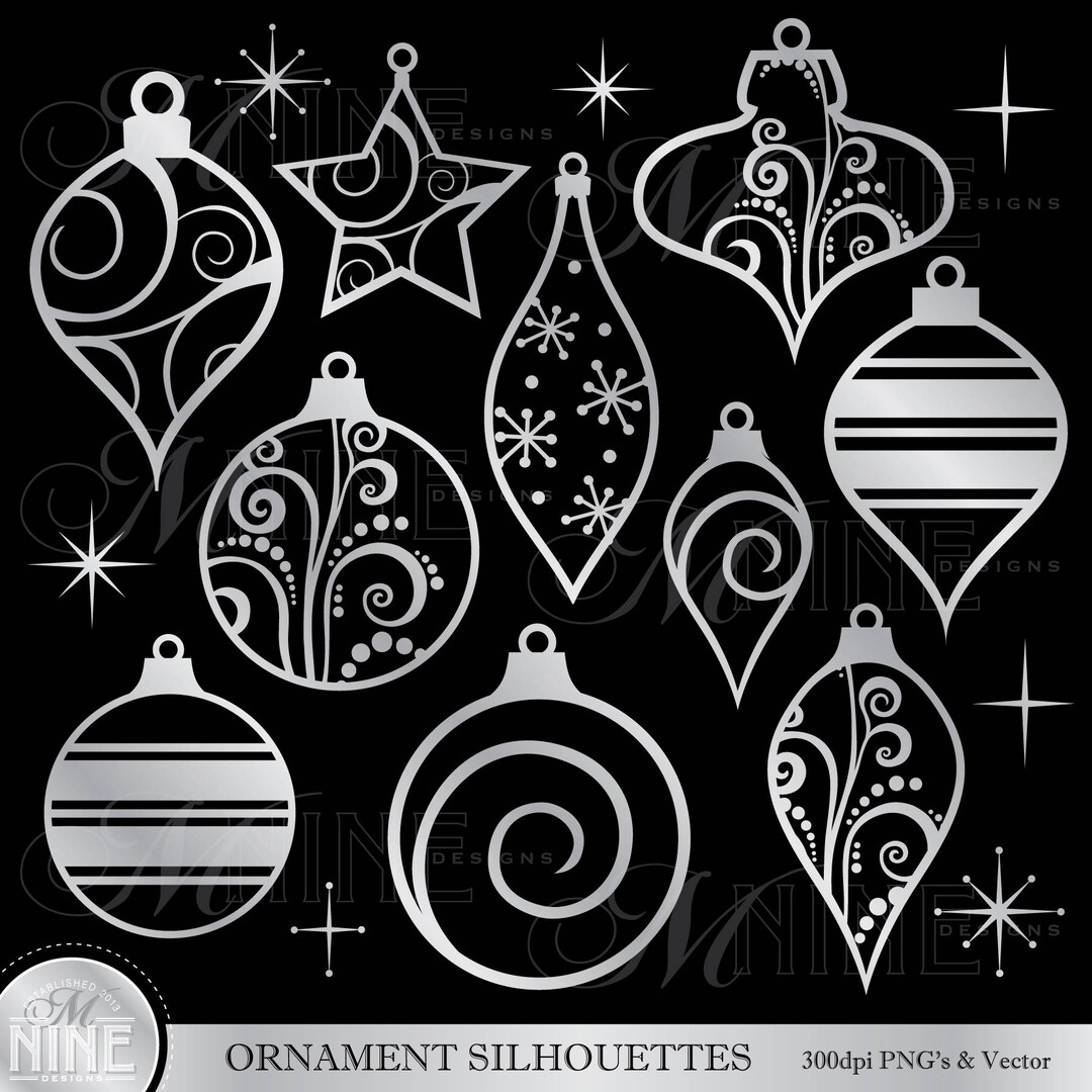 ORNAMENTS Clipart / Silver Christmas Ornaments Clip Art / Vector ...