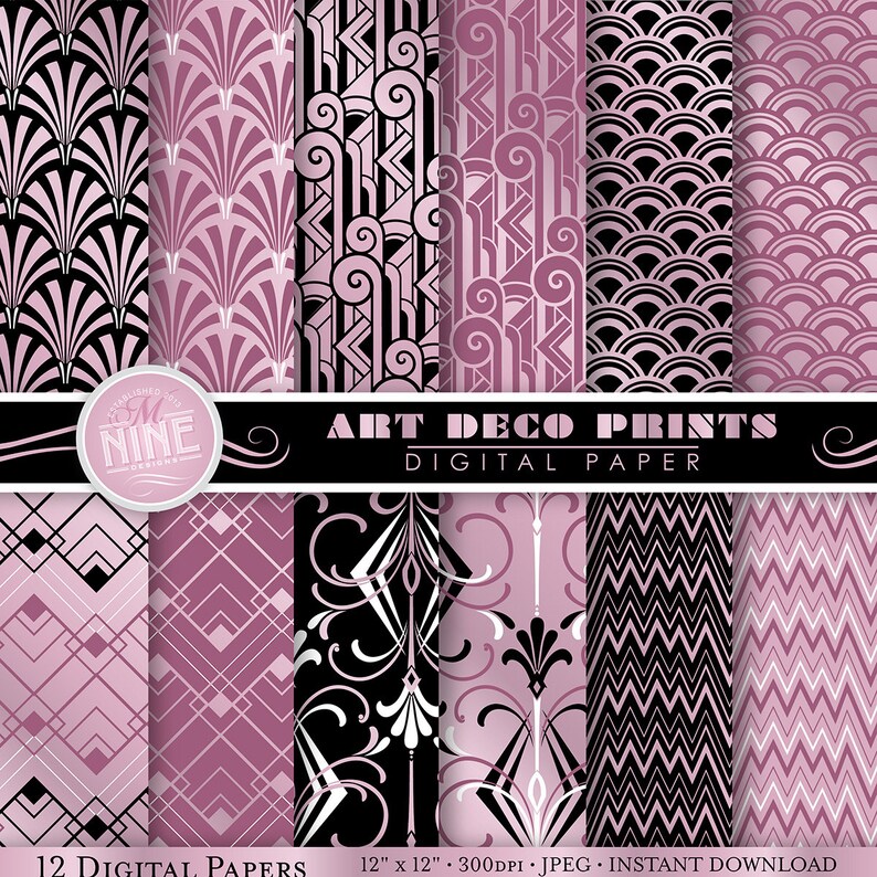 ART DECO Digital Paper Jpg Svg Pink Art Deco Patterns | Etsy