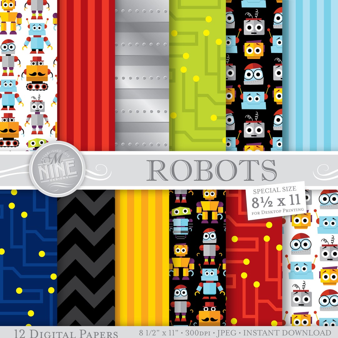 ROBOT Digital Paper / Robot Printables / Robot Theme Party, Cute Robots ...