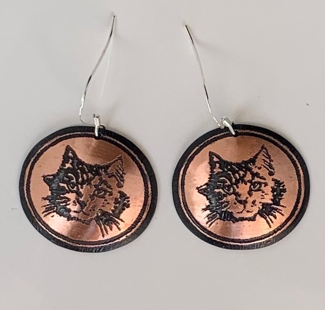 New! Grumpy Cat Face on Copper Earrings, Dangle and Drop Earrings, Oval ...
