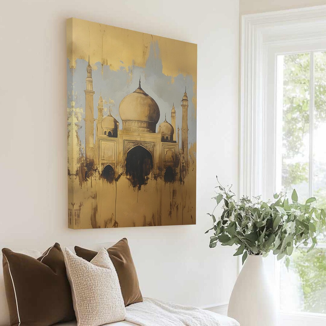 Golden Taj Mahal Wall Art, Islamic Architecture Poster, Abstract India ...