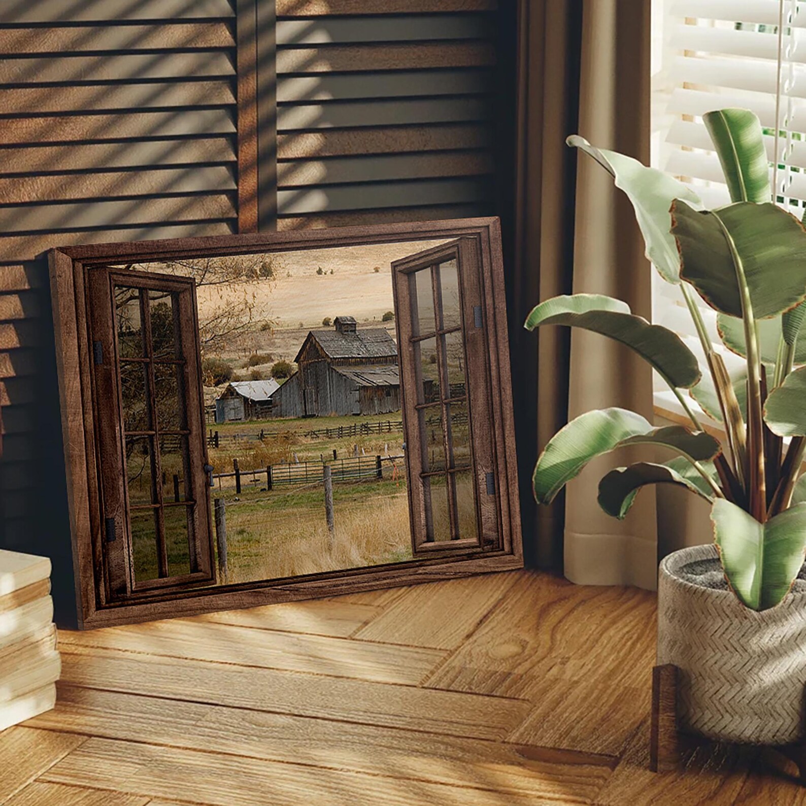Rustic Window Print Wall Decor, Landscape Canvas Frame, Natural View ...