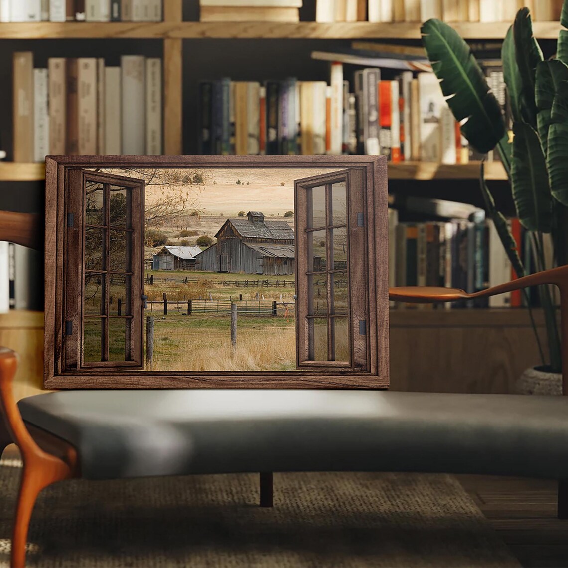 Rustic Window Print Wall Decor, Landscape Canvas Frame, Natural View ...