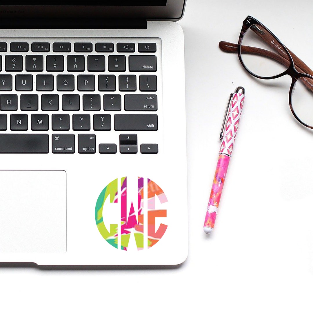 Personalized Circle Monogram Computer AirPod Case Decal: Tropical Beach ...