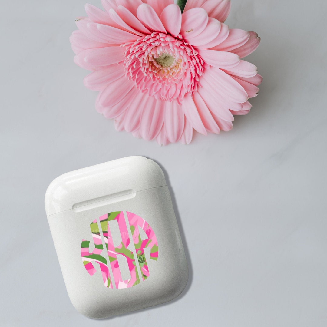 Personalized Monogrammed AirPod Case Decals, Pink Floral Phone Charger ...