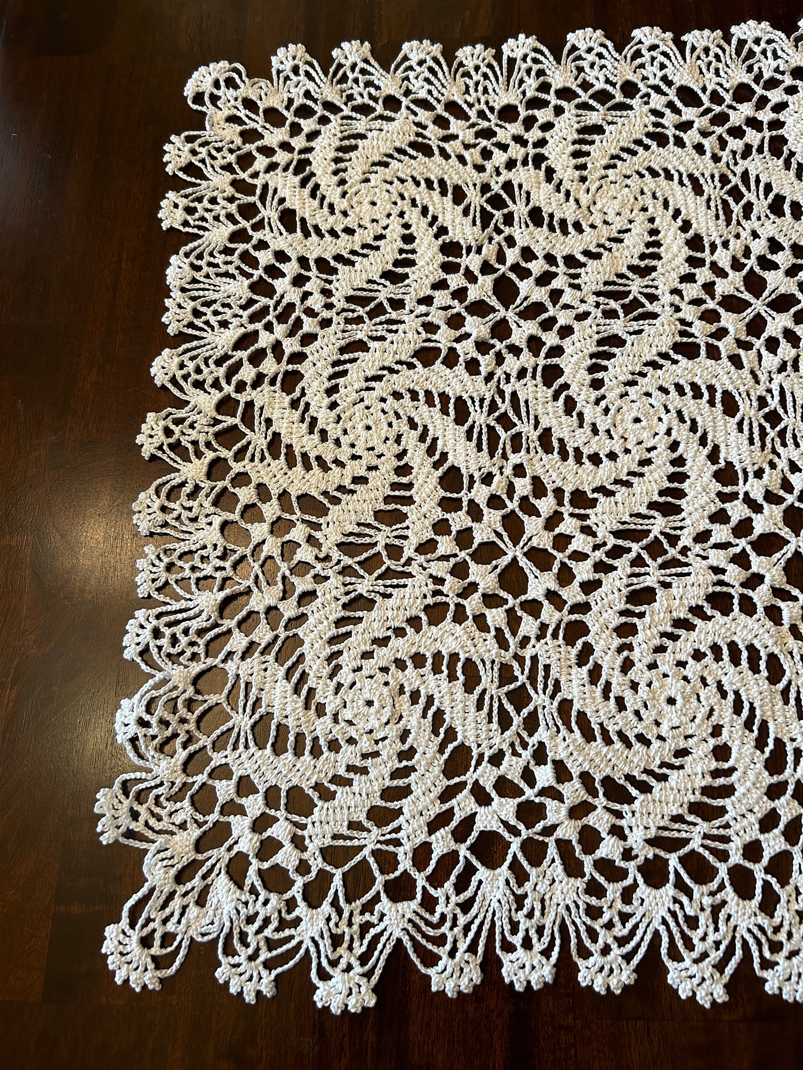 Handmade Crochet White Rectangular Doily With Pinwheel Pattern 18 ...