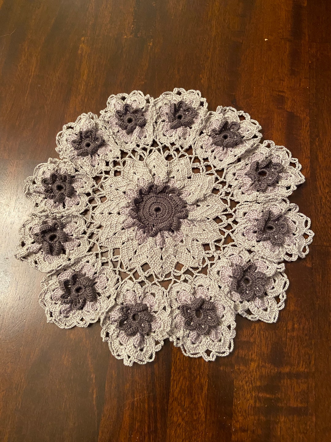 Handmade Crochet Gray Doily With Pewter Colored Flower Accents - 10 ...