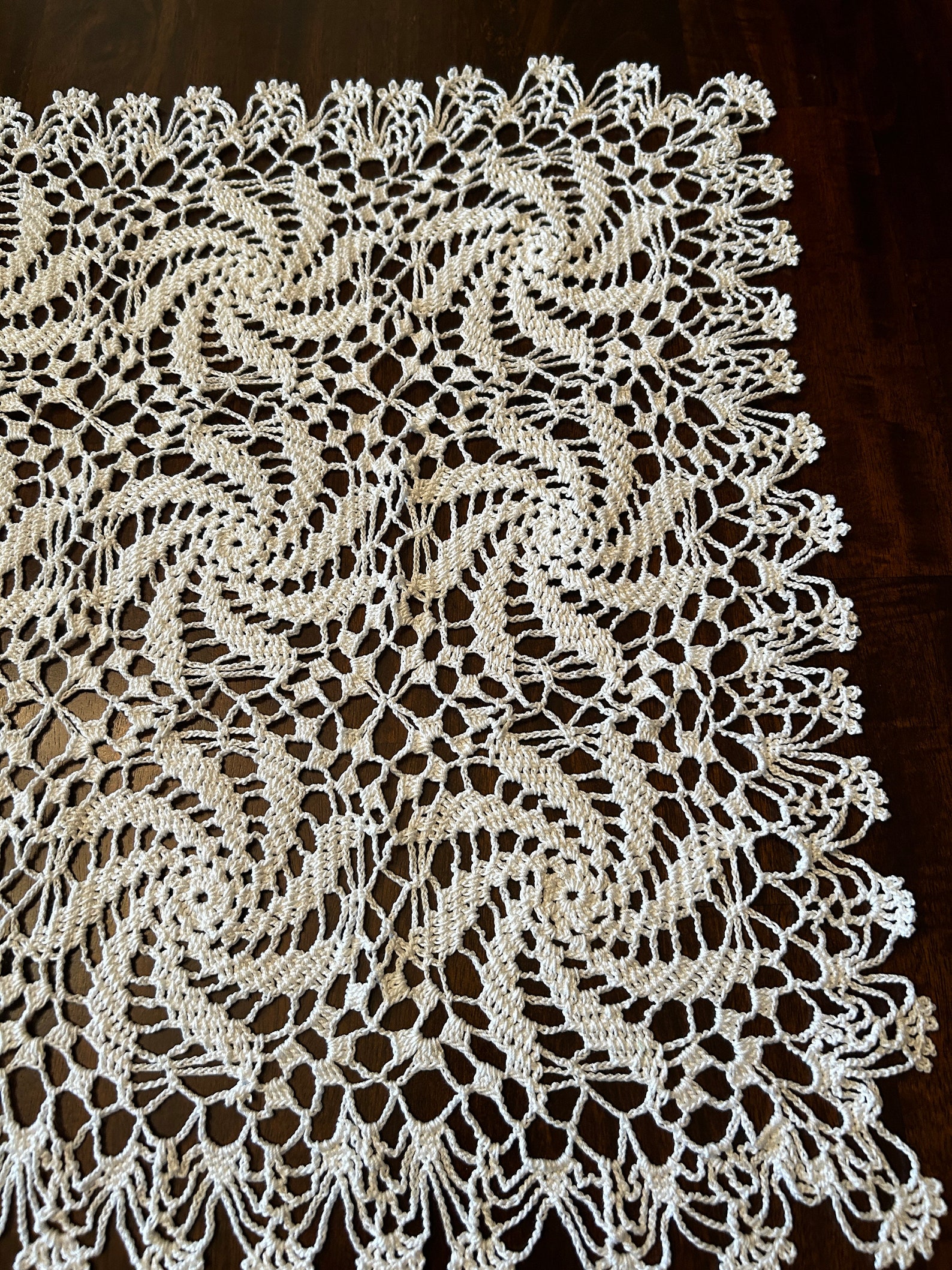 Handmade Crochet White Rectangular Doily With Pinwheel Pattern 18 ...