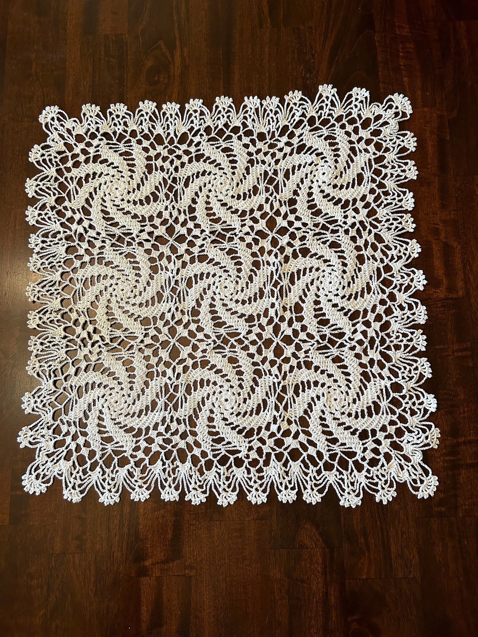 Handmade Crochet White Rectangular Doily With Pinwheel Pattern 18 ...
