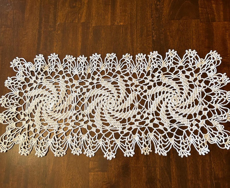 Handmade Crochet White Rectangular Doily With Pinwheel Pattern 18 ...