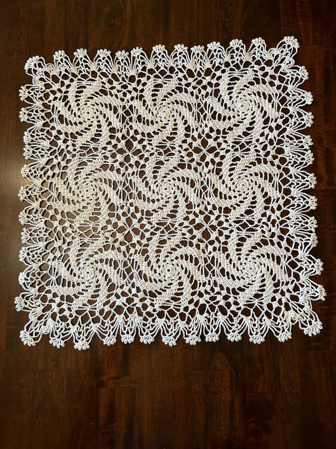 Handmade Crochet White Rectangular Doily With Pinwheel Pattern - 18 ...