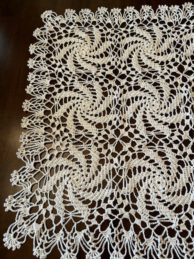 Handmade Crochet White Rectangular Doily With Pinwheel Pattern 18 ...