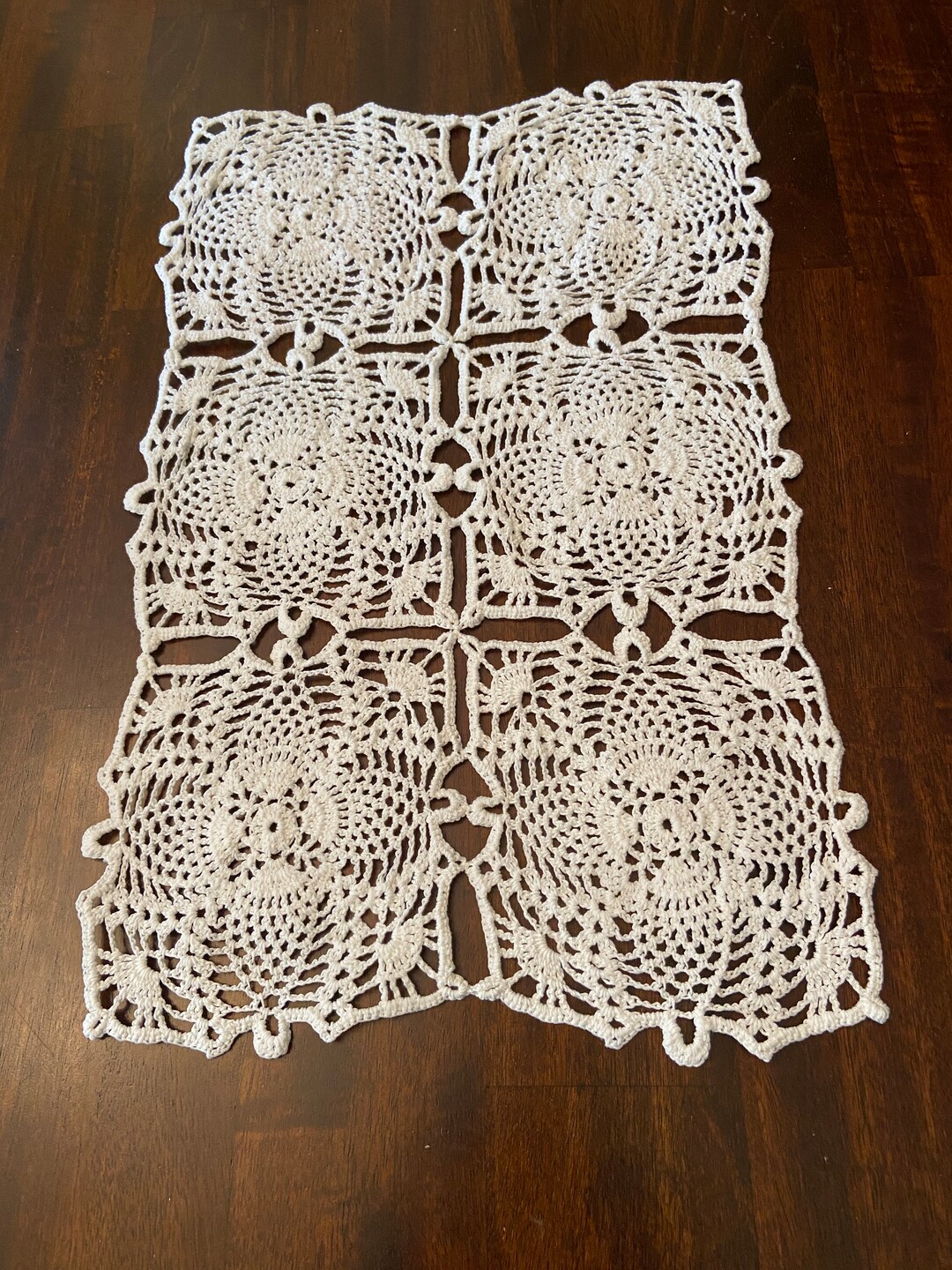 Handmade Crochet White Rectangular Doily With Square Pattern - 15 ...