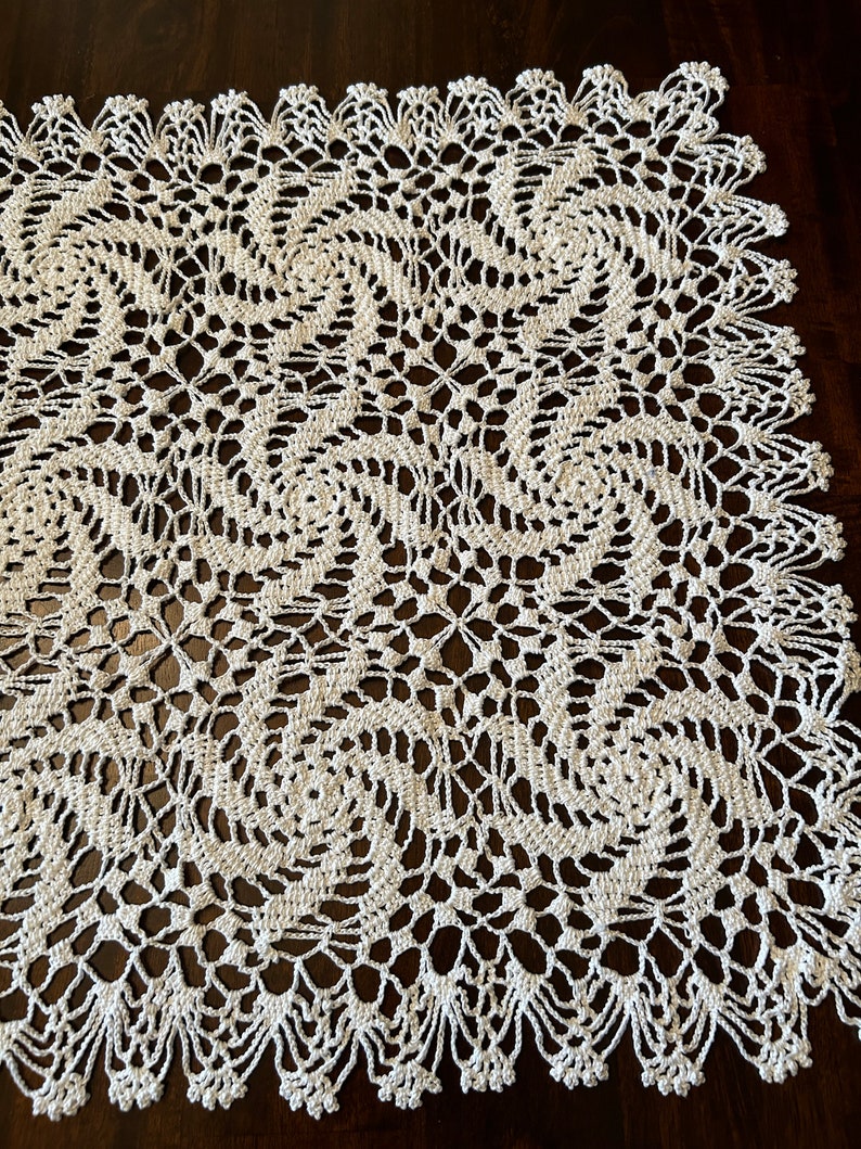 Handmade Crochet White Rectangular Doily With Pinwheel Pattern 18 ...