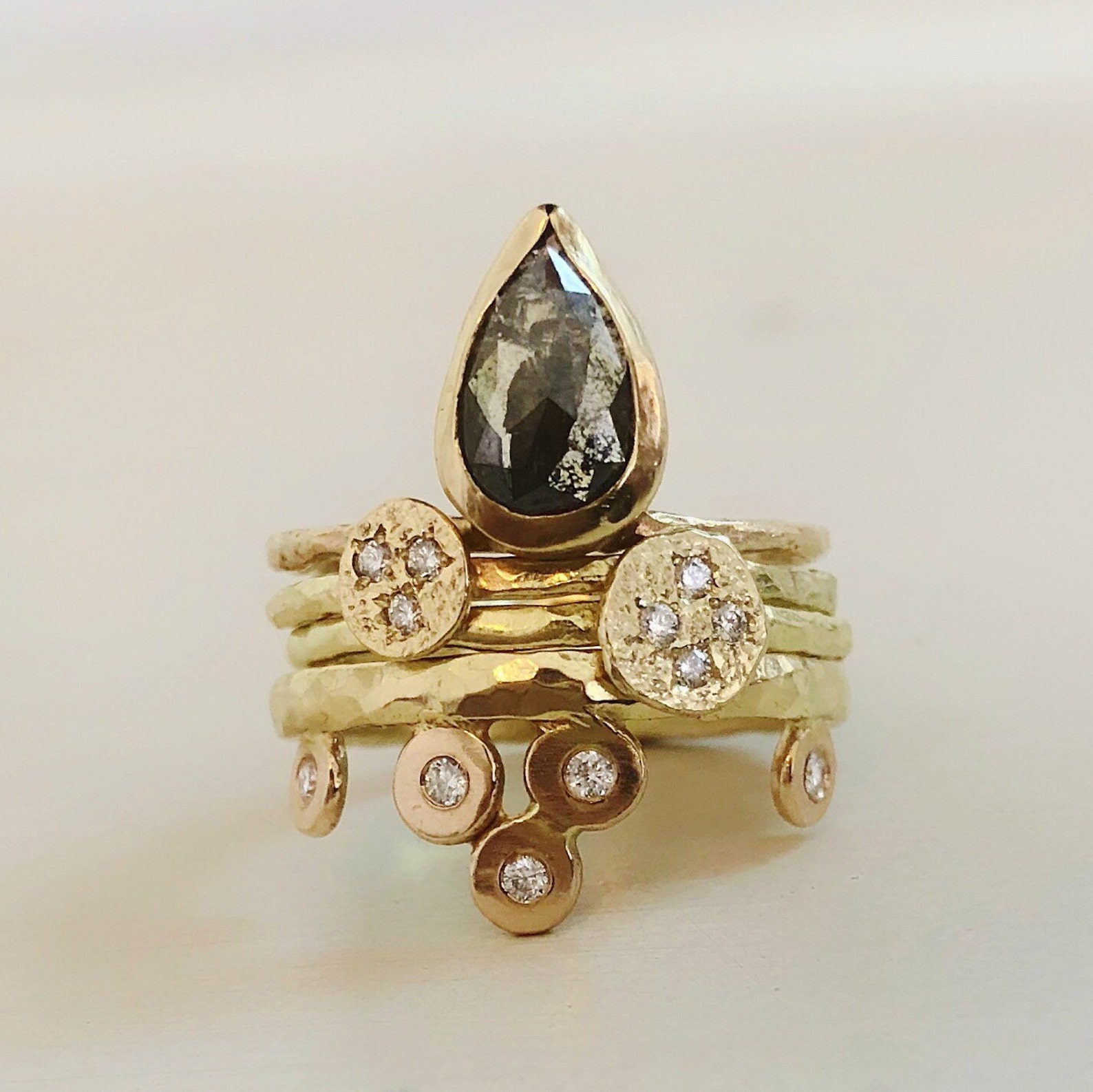 Diamond Ring Stack, 18k Solid Gold Diamond Rings, Simple Diamond Ring ...