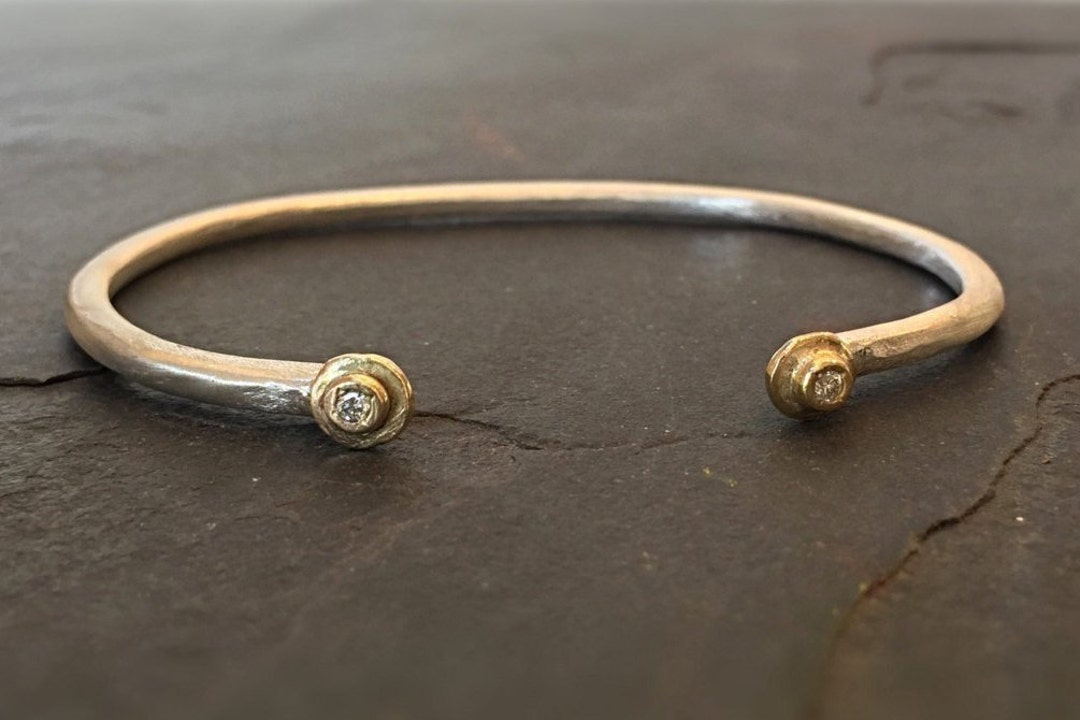 Diamond Cuff Bracelet, Gold Silver Cuff Bracelet, Open Cuff Bracelet ...