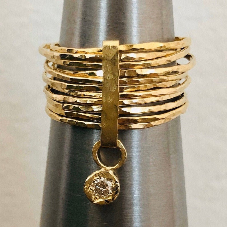 14k Gold Diamond Ring Diamond Multi Gold Bands Dangling - Etsy