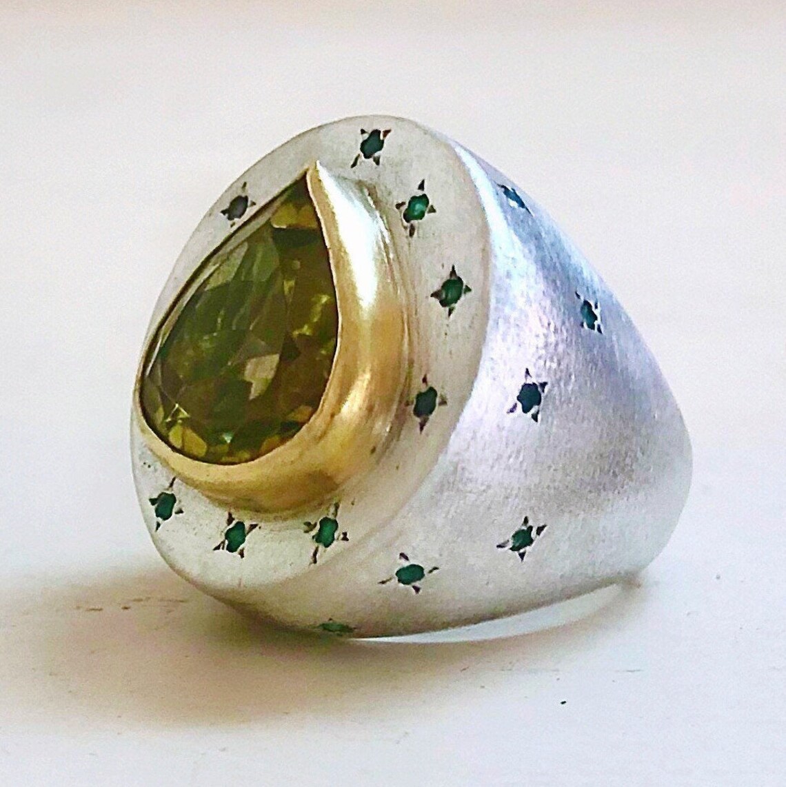 Signet Ring Multi Gemstone Ring Large Topaz Silver Emeralds - Etsy