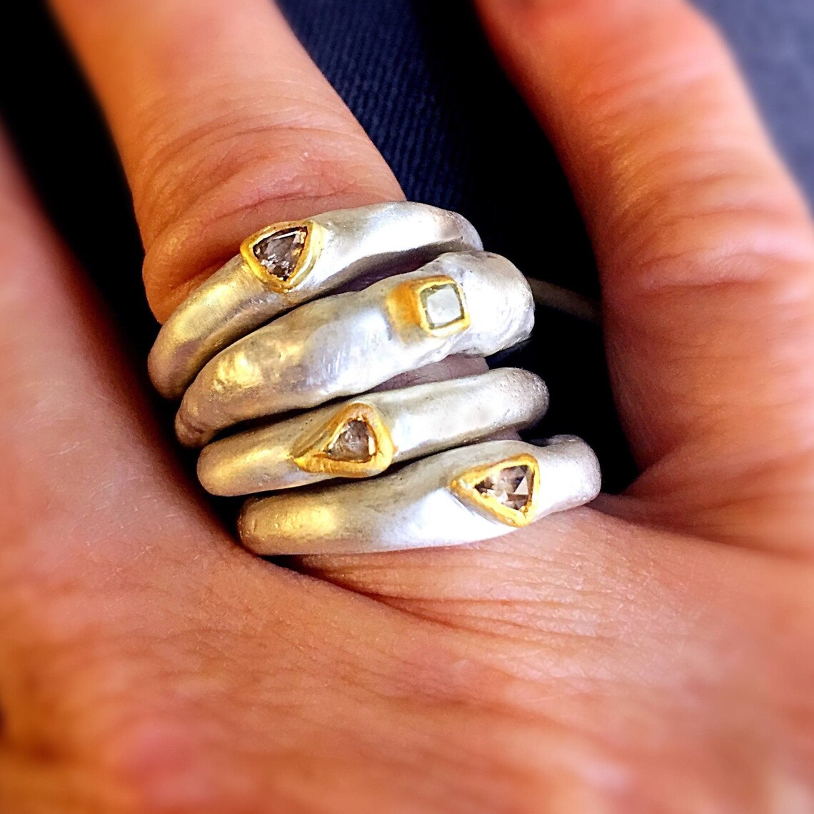 Diamond Stacking Rings Silver Stacking Rings 24K Gold Raw | Etsy