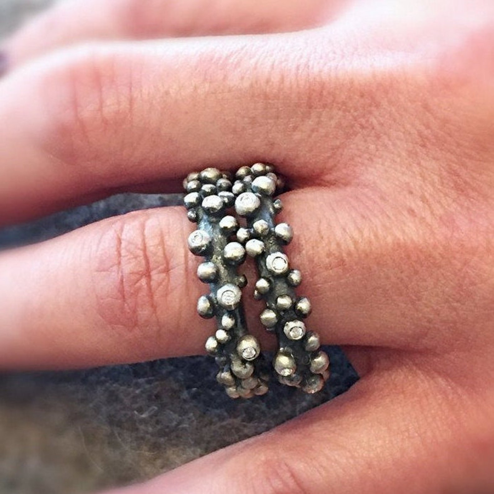 Bubble Sterling Silver Stack Rings, Rustic Granulated Rings, Multiple ...