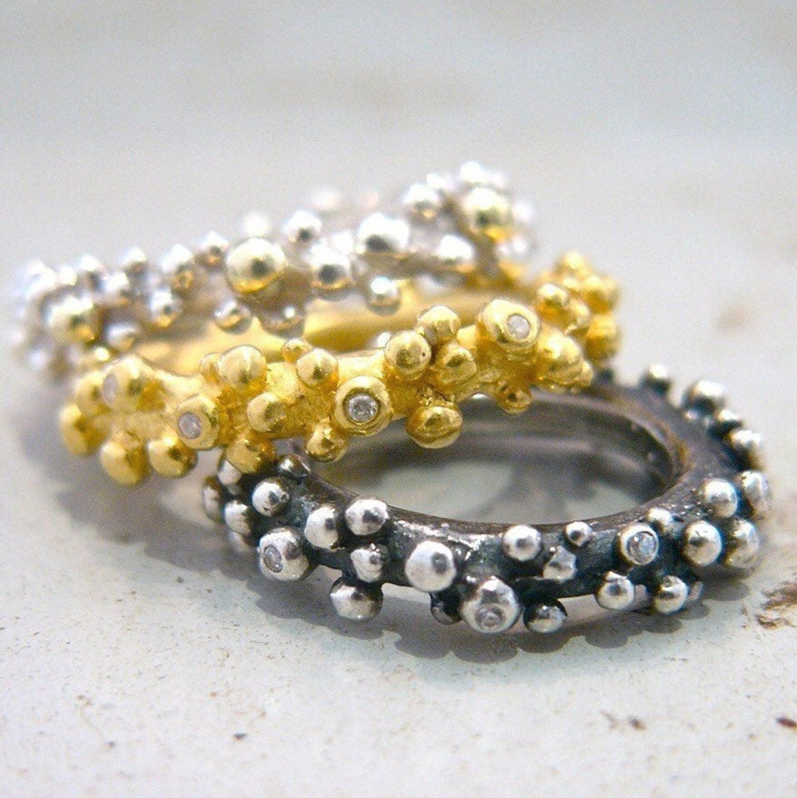 Bubble Sterling Silver Stack Rings, Rustic Granulated Rings, Multiple ...