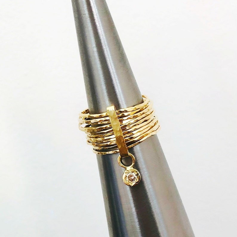 14k Gold Diamond Ring Diamond Multi Gold Bands Dangling - Etsy