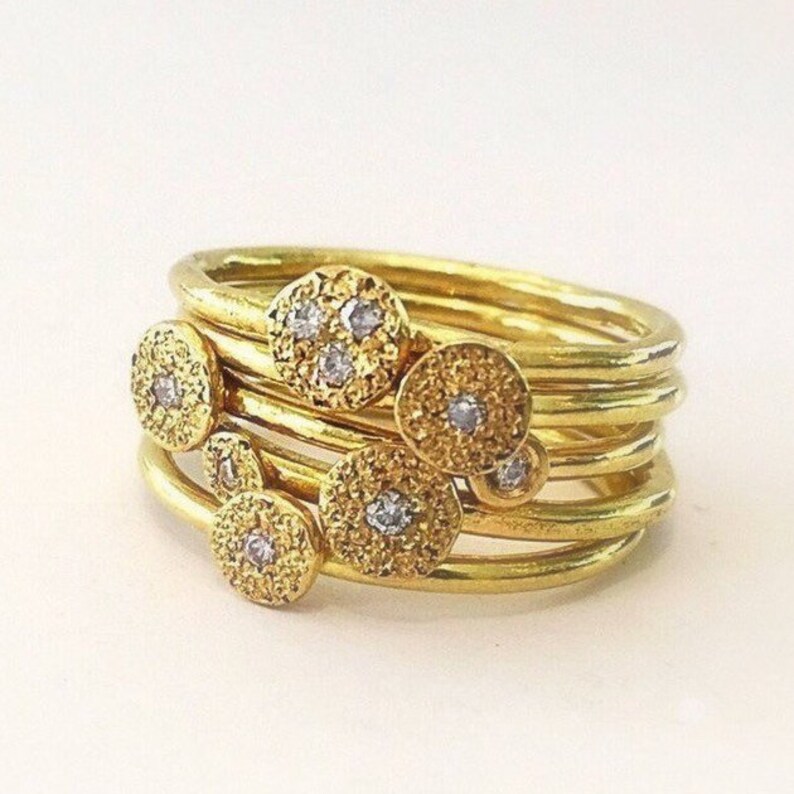 Diamond Ring Stack, 18k Solid Gold Diamond Rings, Simple Diamond Ring ...