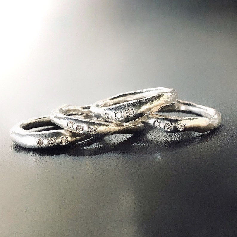 Diamond Stacking Silver Rings Organic Silver Ring Silver and - Etsy