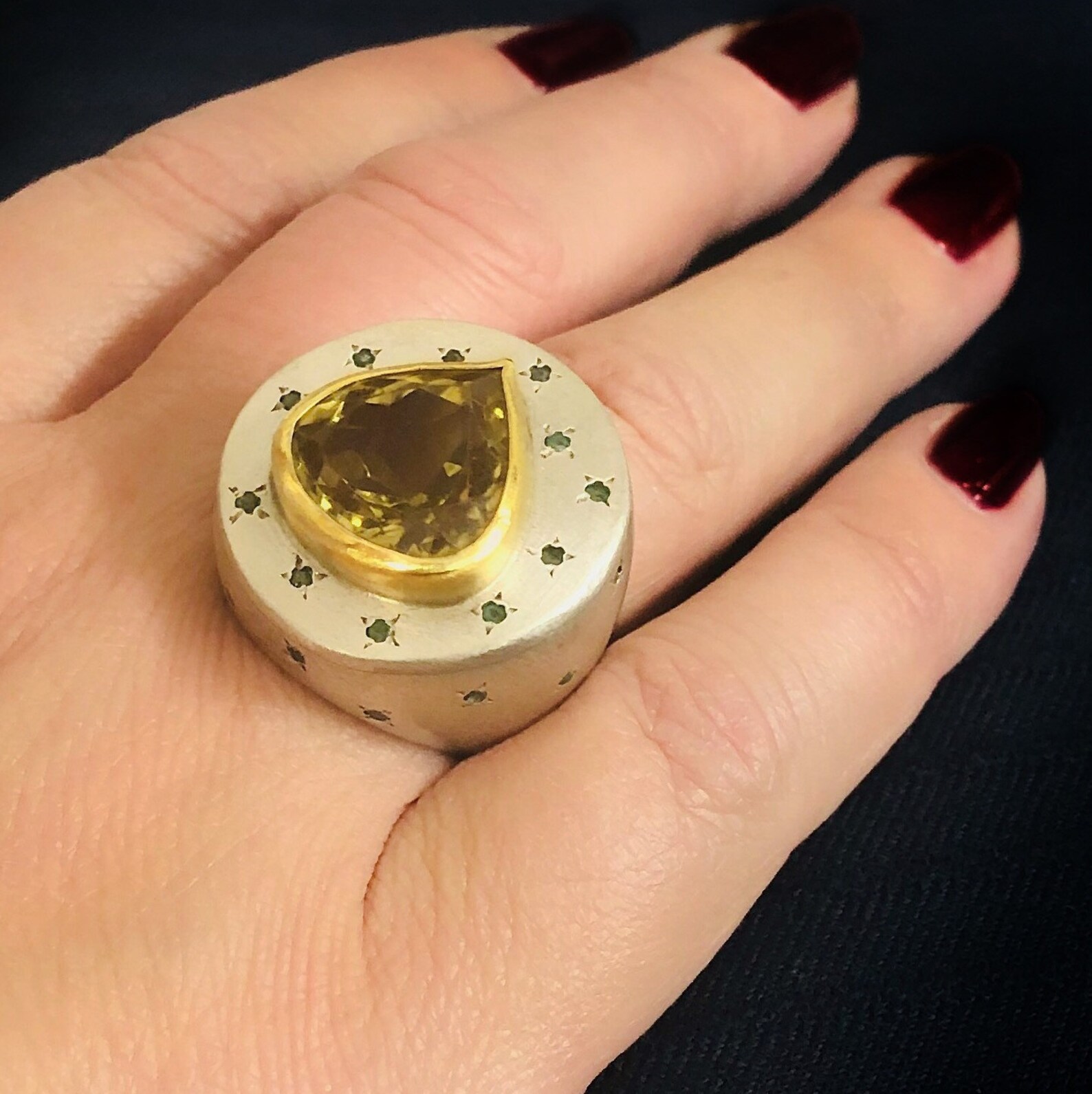 Signet Ring Multi Gemstone Ring Large Topaz Silver Emeralds - Etsy