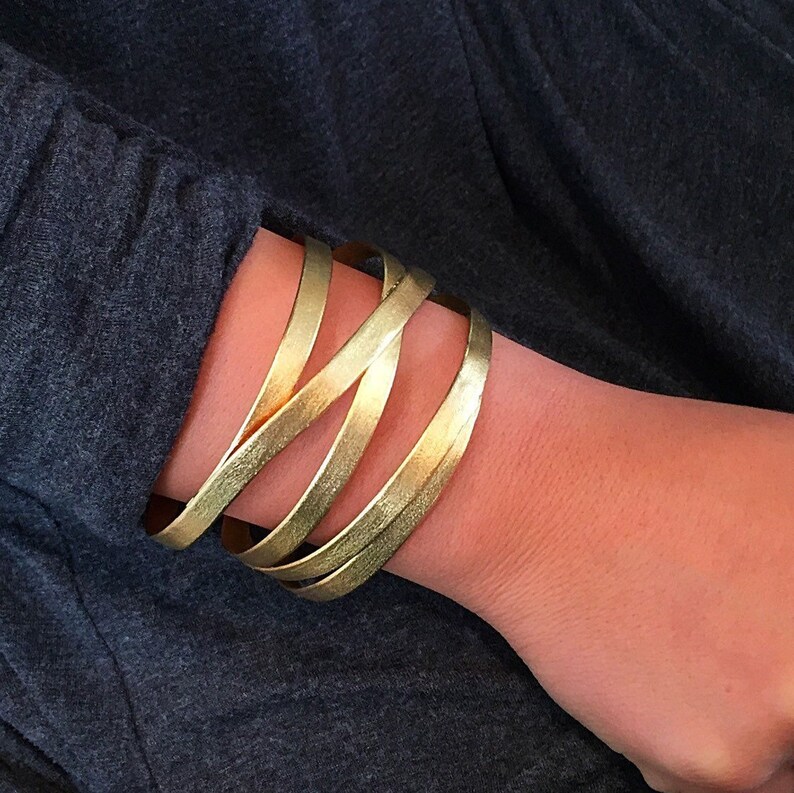 Wrap Gold Bracelet, Big Gold Bracelet, Gold Statement Bracelet, Wire ...