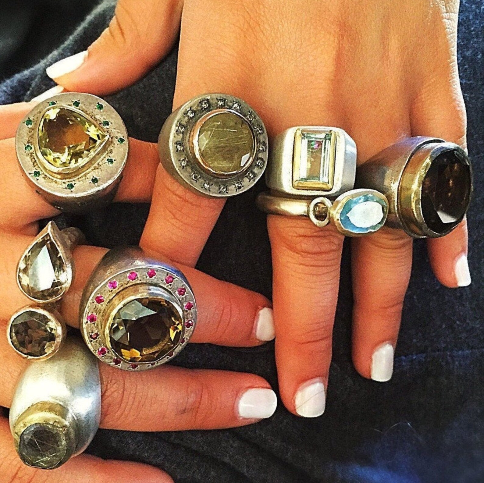 Signet Ring, Multi Gemstone Ring, Large Topaz Silver, Emeralds Silver ...