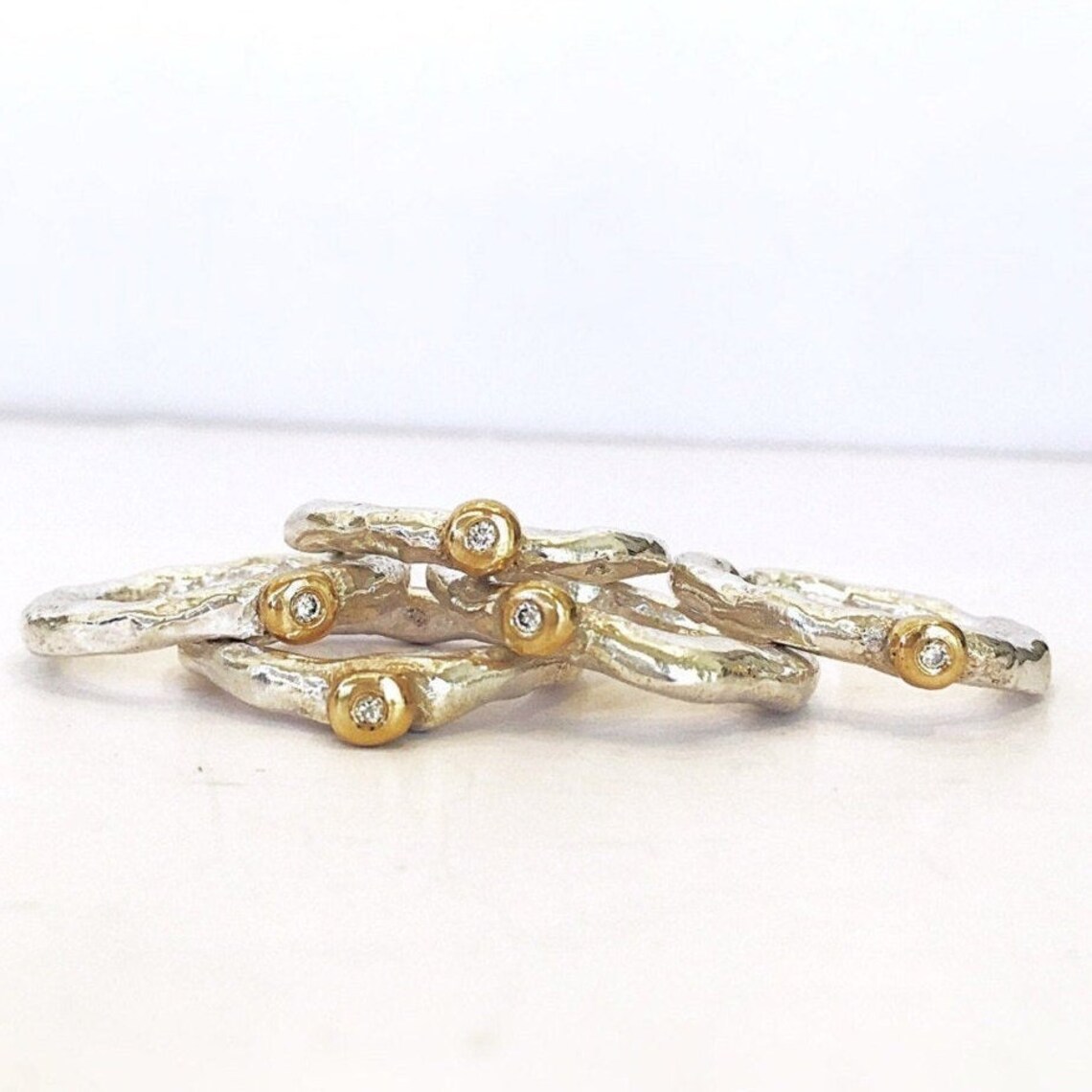 Diamond Stacking Rings Hand Made Stack of Silver and Diamond | Etsy