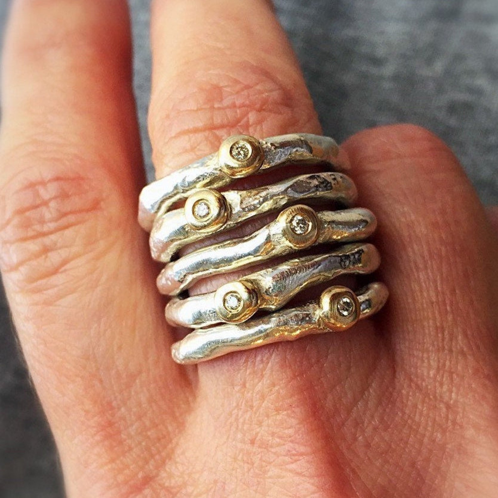 Diamond Stacking Rings Hand Made Stack of Silver and Diamond | Etsy