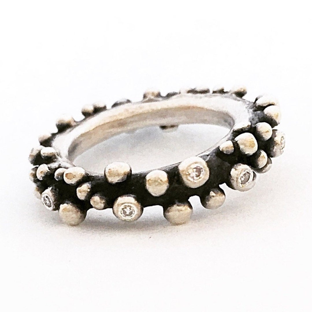Bubble Sterling Silver Stack Rings, Rustic Granulated Rings, Multiple Diamond Ring, Stackable ...