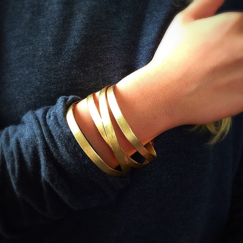 Wrap Gold Bracelet, Big Gold Bracelet, Gold Statement Bracelet, Wire ...