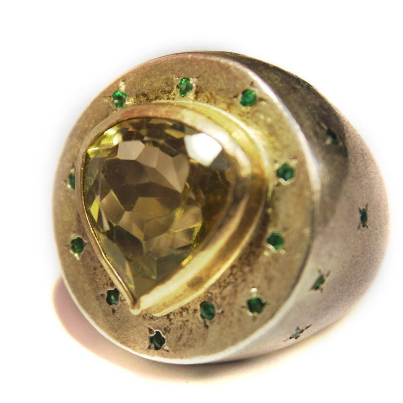 Signet Ring Multi Gemstone Ring Large Topaz Silver Emeralds - Etsy