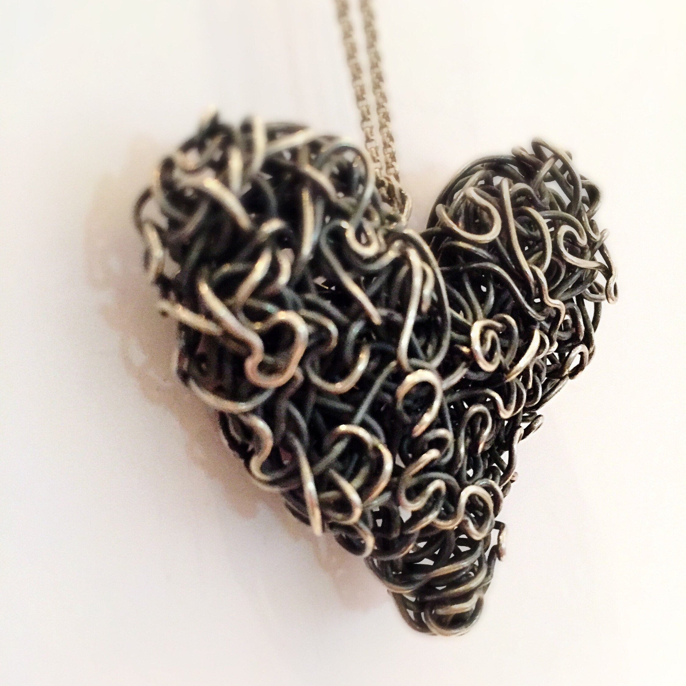 Silver Love Heart Necklace, Chunky Silver Necklace, Layered Necklace ...