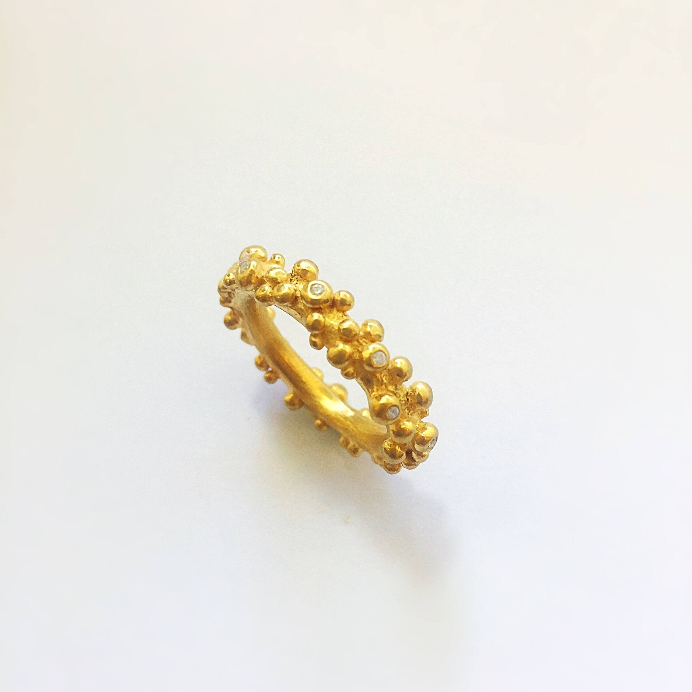 Organic Bubble Gold Ring, Bubble Stacking Ring, Stacking Gold Ring With Diamonds, Unique ...