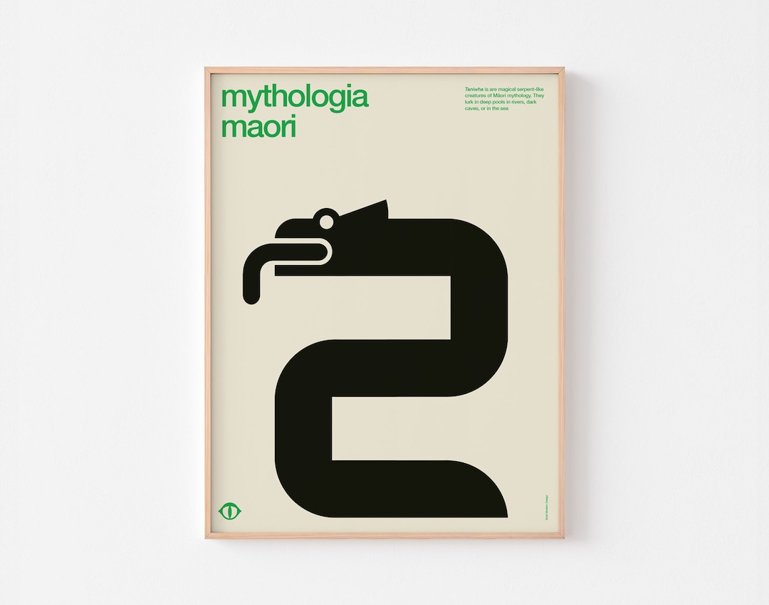 MAORI MYTHOLOGY DRAGON Poster Print Mid Century Modern Bauhaus New ...