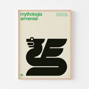 ARMENIAN MYTHOLOGY DRAGON Poster Print Mid Century Modern Bauhaus ...