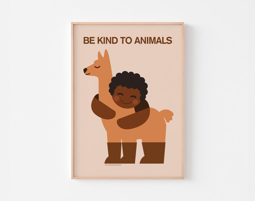 Be Kind to Animals Poster Print | Alpaca Llama | Mid Century Modern ...