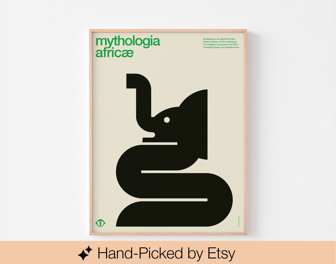 AFRICAN MYTHOLOGY GROOTSLANG Poster Print Zulu Dragon Mid Century ...