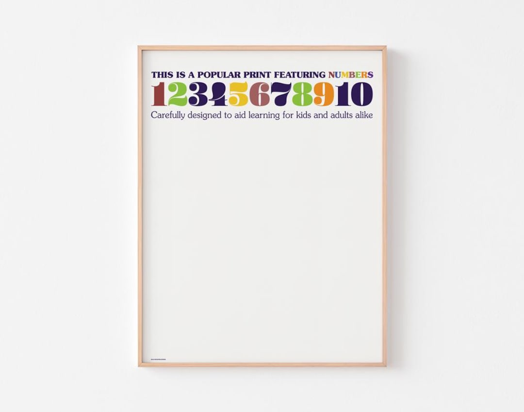 Ironic Numbers Poster Print | Alphabet Numerals Chart | 1970s ...