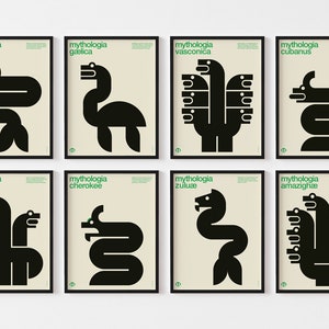 ARMENIAN MYTHOLOGY DRAGON Poster Print Mid Century Modern Bauhaus ...