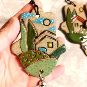 Small Hanging Decor, Unique Handmade Ceramic Hamsa With Israeli Houses ...