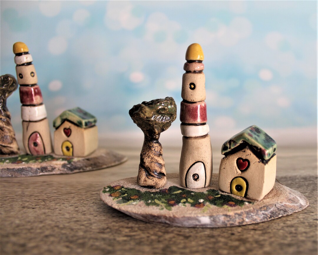 Ceramic and Wood Mediterranean Lighthouse Miniature for the Home or the ...