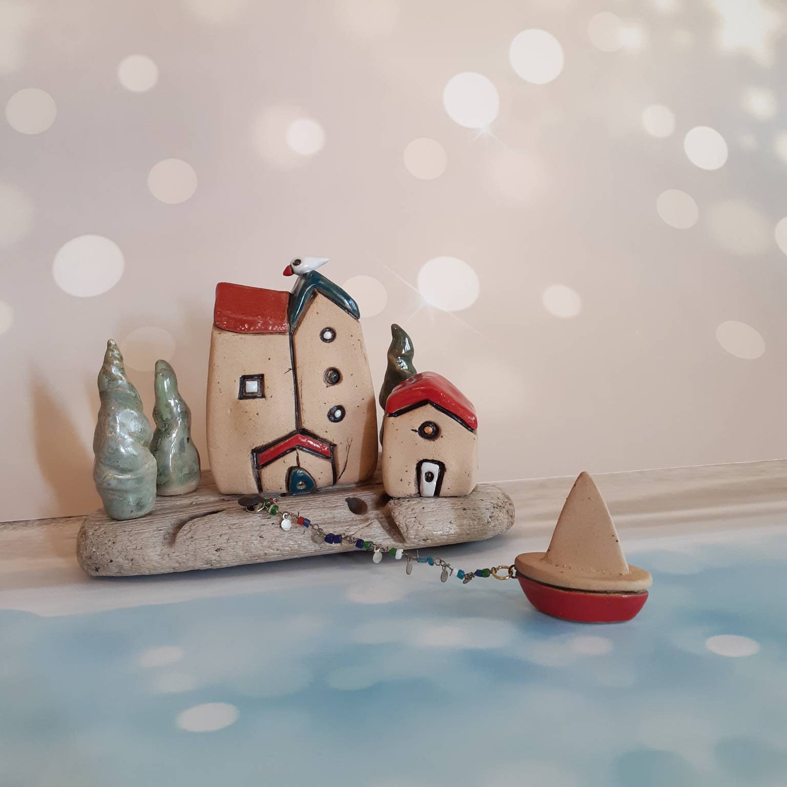 Small Ceramics and Driftwood Sculpture, Unique Art Object of a Small ...