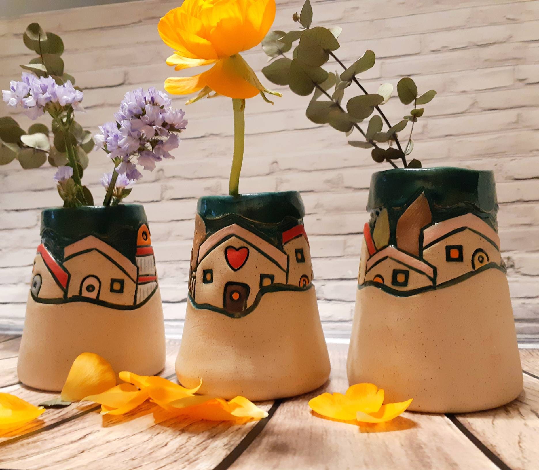 One random ceramic vase carved & painted with a view around. | Etsy