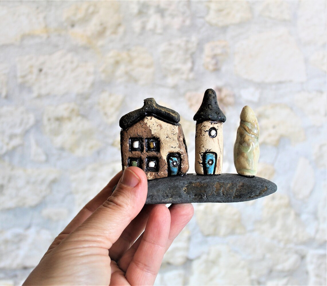Ceramic Gift of a Miniature Home Decor, Ceramic House and Tower on a ...