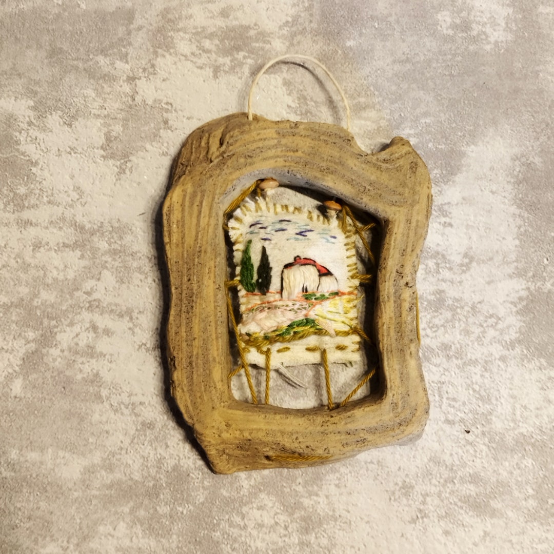 Nostalgic Wall Hanging, Ceramic Wall Art With Embroidery, Unique Wall ...